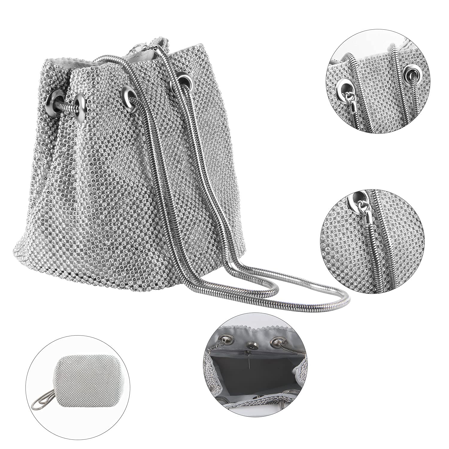 Lanpet Women Rhinestone Evening Bag Bucket Clutch Purses for Cocktail Party Wedding Glitter Handbags