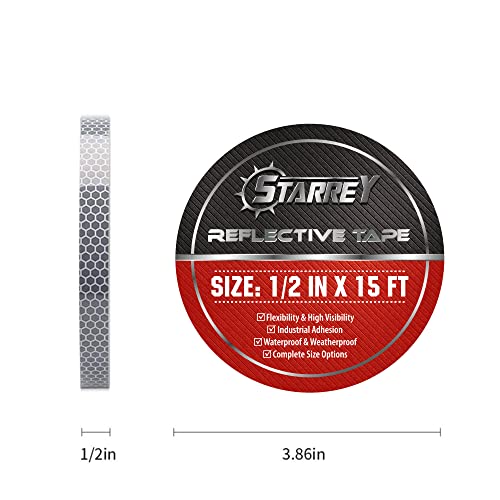 STARREY Flexible Reflective Tape White Silver 1/2 Inch X 15 Feet High Intensity Grade DOT-C2 Safety Tape Outdoor Waterproof Conspicuity Outdoor Trailer Reflector…