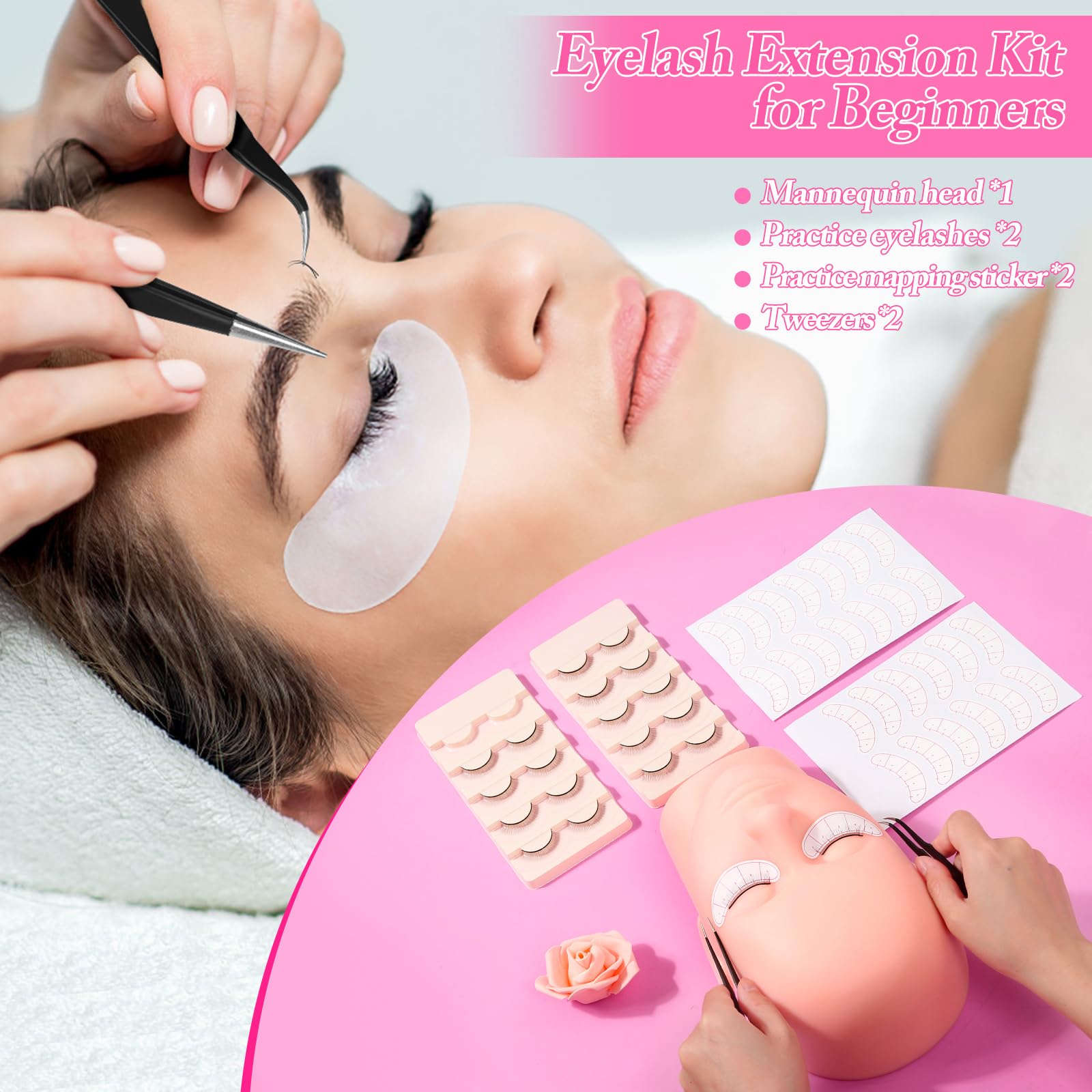 Lash Mannequin Head for Practice Training, Cosmetology Mannequin Head Doll Face Head with Eye Lashes Supplies Kits for Beginners Lash Extensions, Makeup (Soft Rubber & Natural Skin Color)