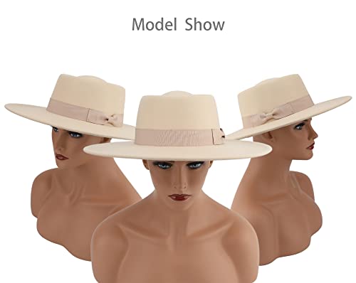 Pro Celia Big Wide Brim Women Fedora Hat (Oval-Rice)
