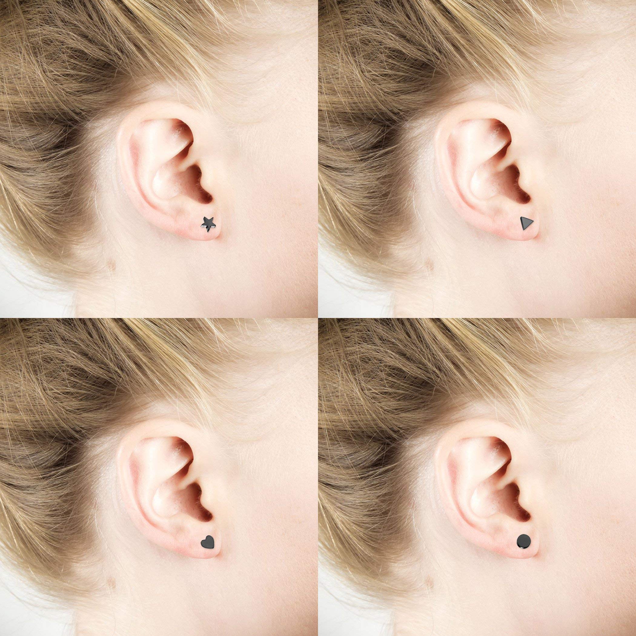 JOERICA 4 Pairs Heart Stainless Steel Stud Earrings for Women Star Earrings