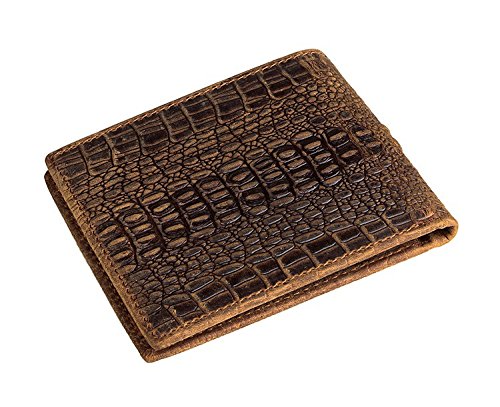 HRS Crocodiile Wallets for Men- Ultra Slim Genuine Leather Mens Bifold Wallet Vintage Personal with Alligator Embossed