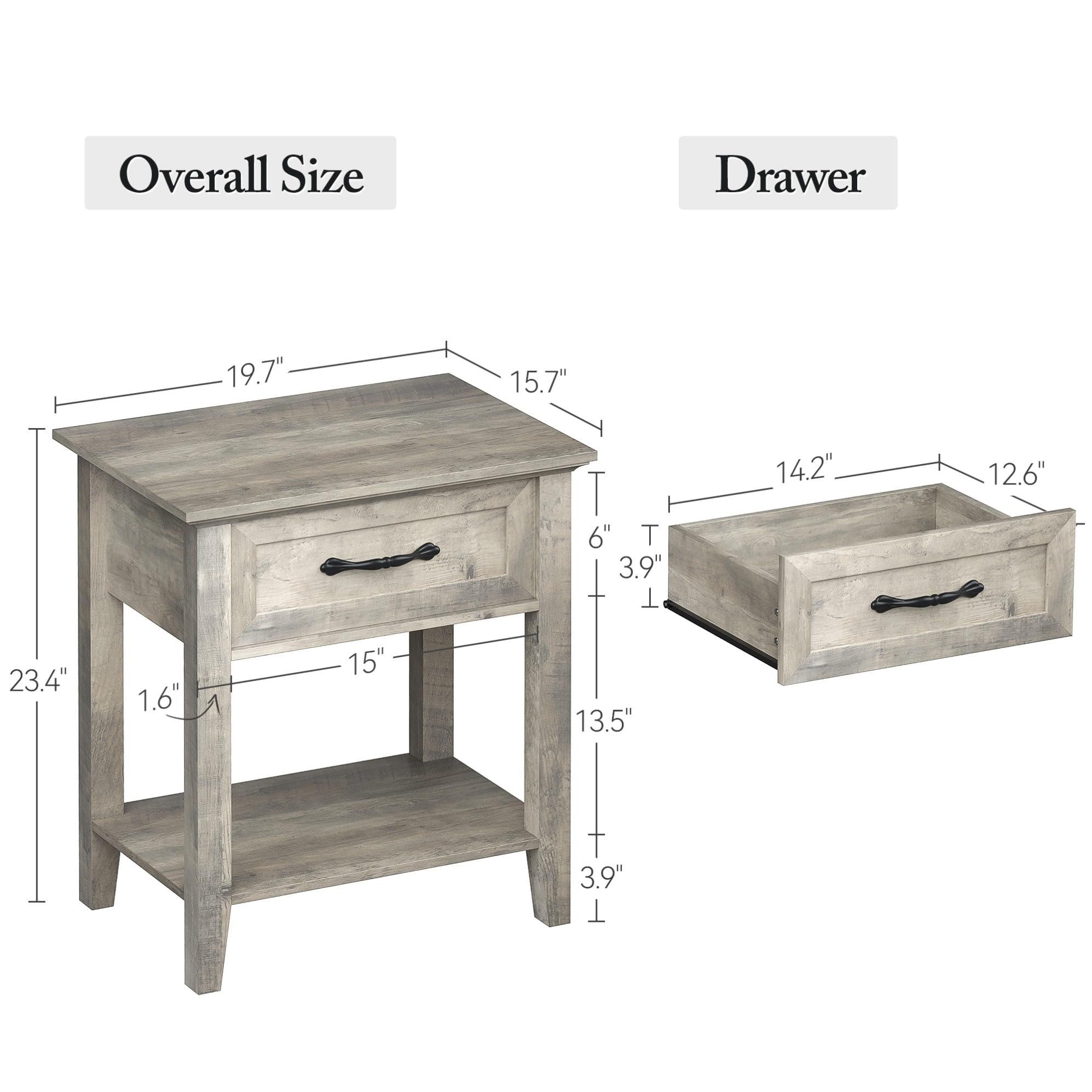 IDEALHOUSE Set of 2 Nightstands, End Side Tables Living Room with Drawer, Industrial Design, Night Stands with Shelf, Bedside Tables for Bedroom, Dorm (Grey(2 Pack))