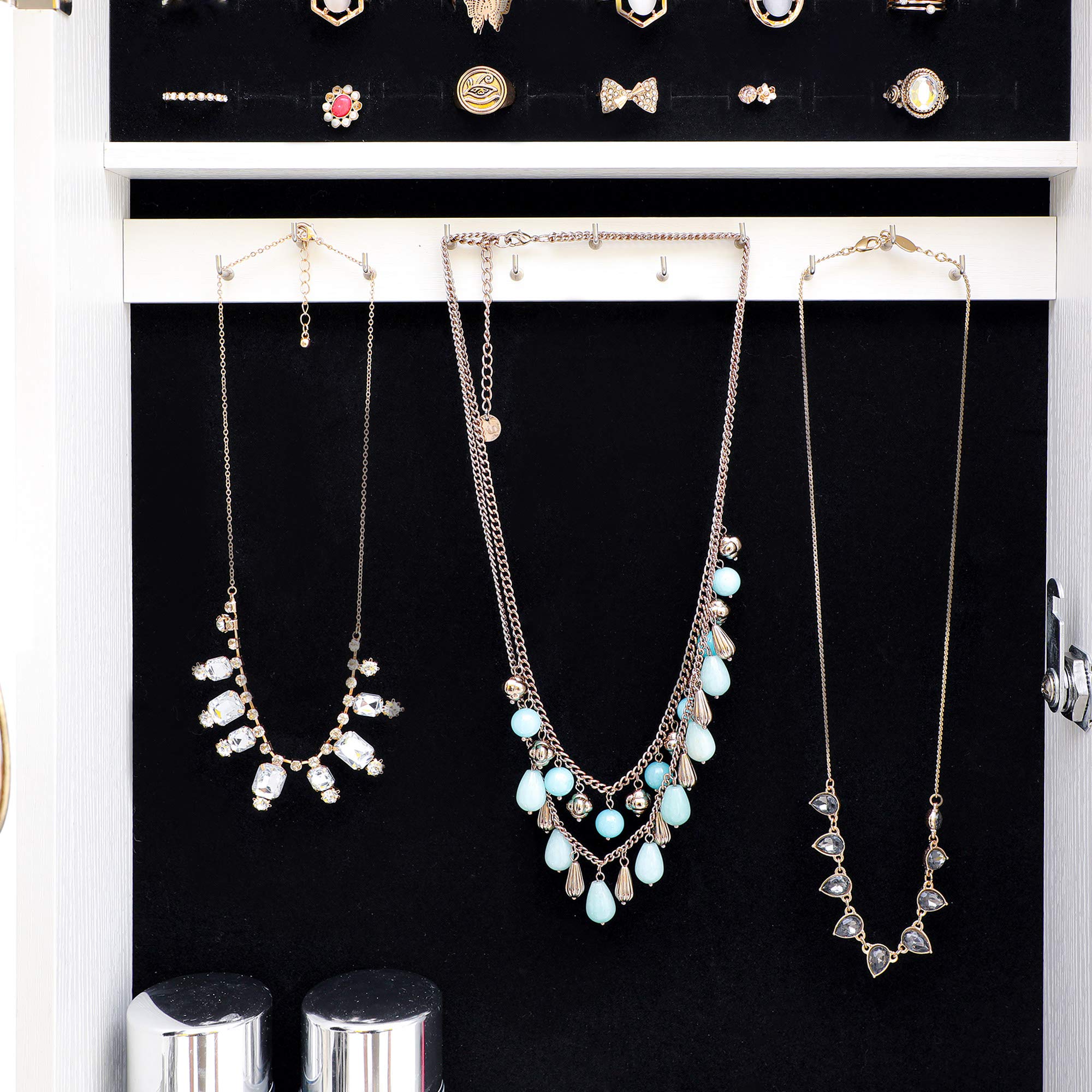 Jaxenor Fashion Simple Jewelry Storage Mirror Cabinet Can Be Hung On The Door Or Wall, White