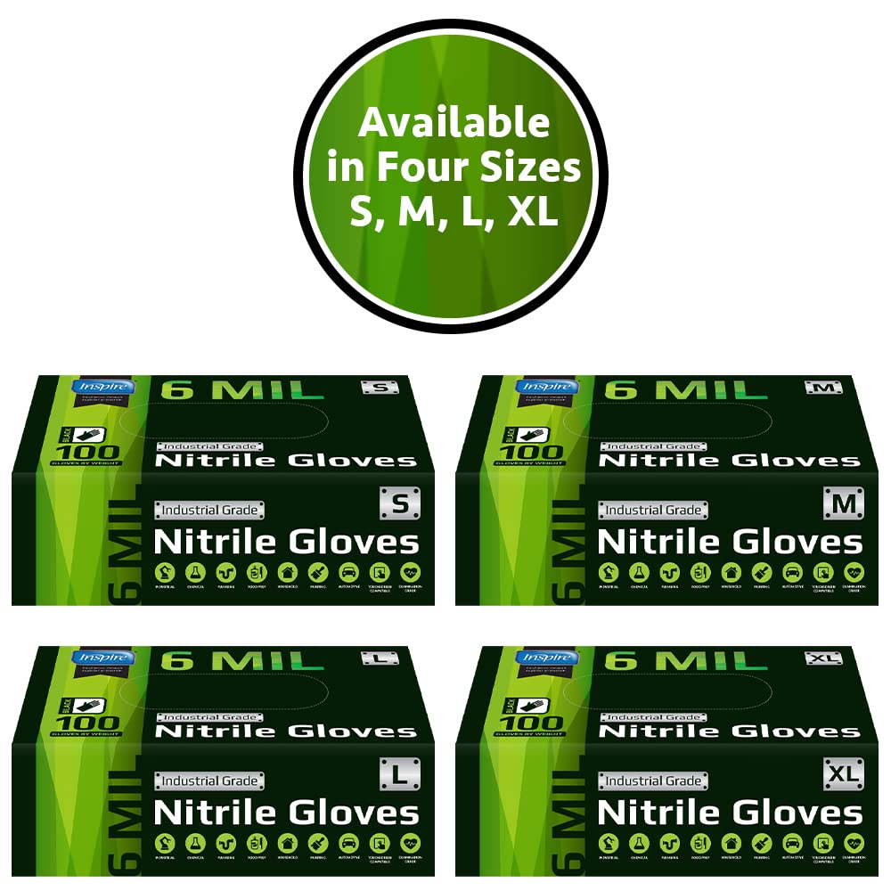 Inspire HEAVY DUTY 6Mil ORIGINAL Quality Stretch Nitrile Black Gloves Disposable Latex Free |Medical, Food, Mechanic, Tattoo