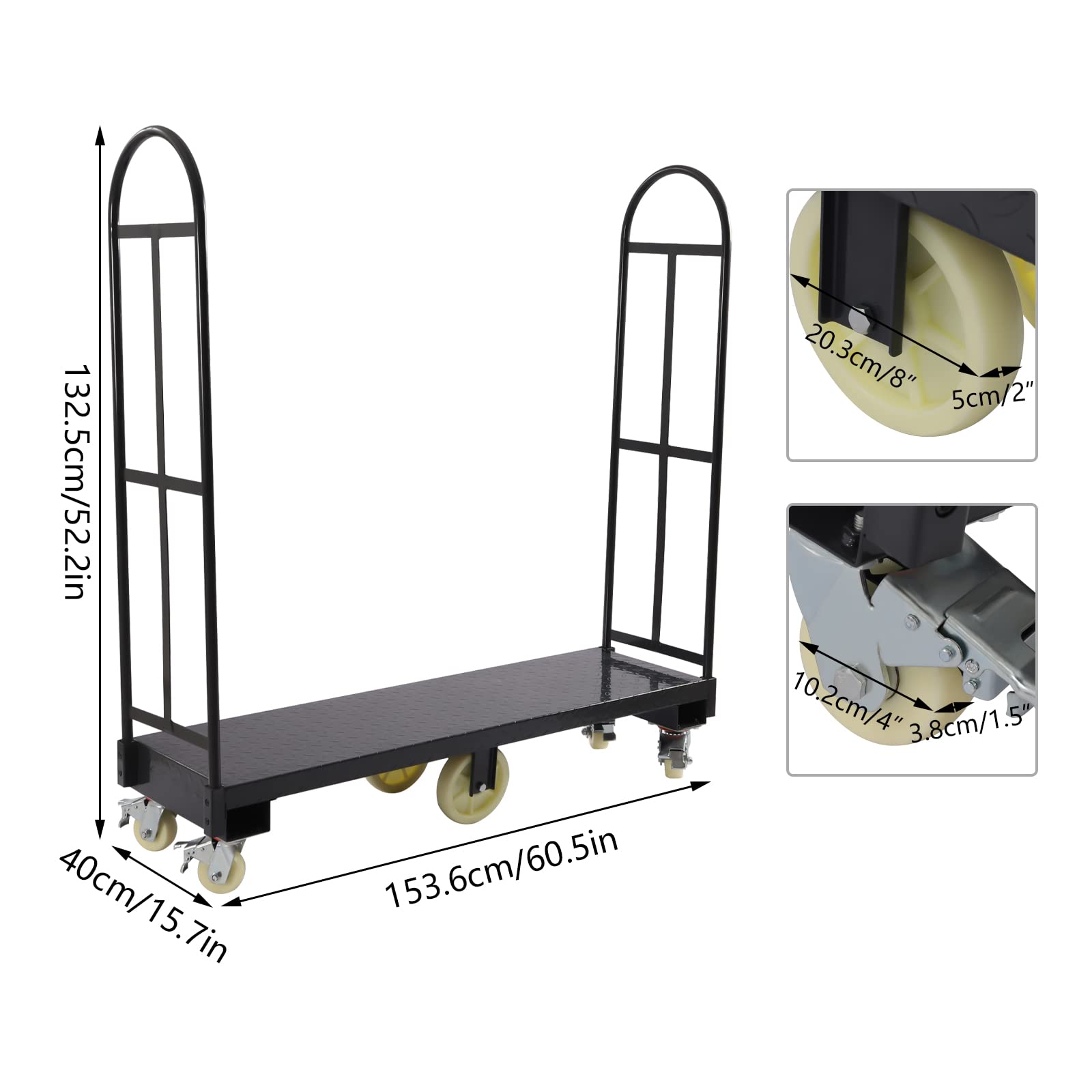 U-Boat Utility Cart Platform, Steel Dolly Industrial Transporting Hand Truck 60.5"x15.7"x52.2" 2000LBS Heavy Duty Dolly Cart with Six Wheel