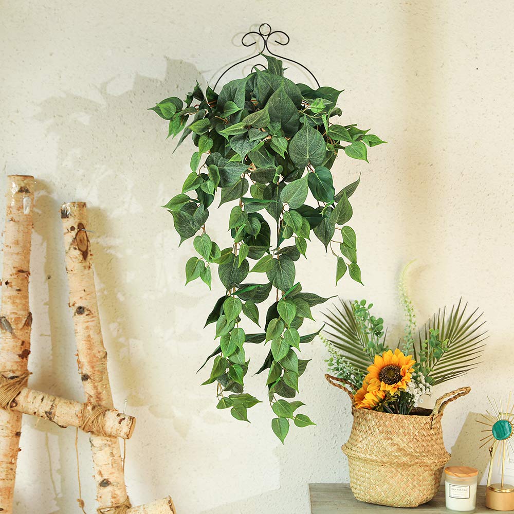 JUSTOYOU Artificial Hanging Plants 3.2FT Fake Pothos Plant with 7 Branches for Wall Hanging Home Kitchen Garden Indoor Outdoor Decor (Scindapsus Leaves-Basket not Include)