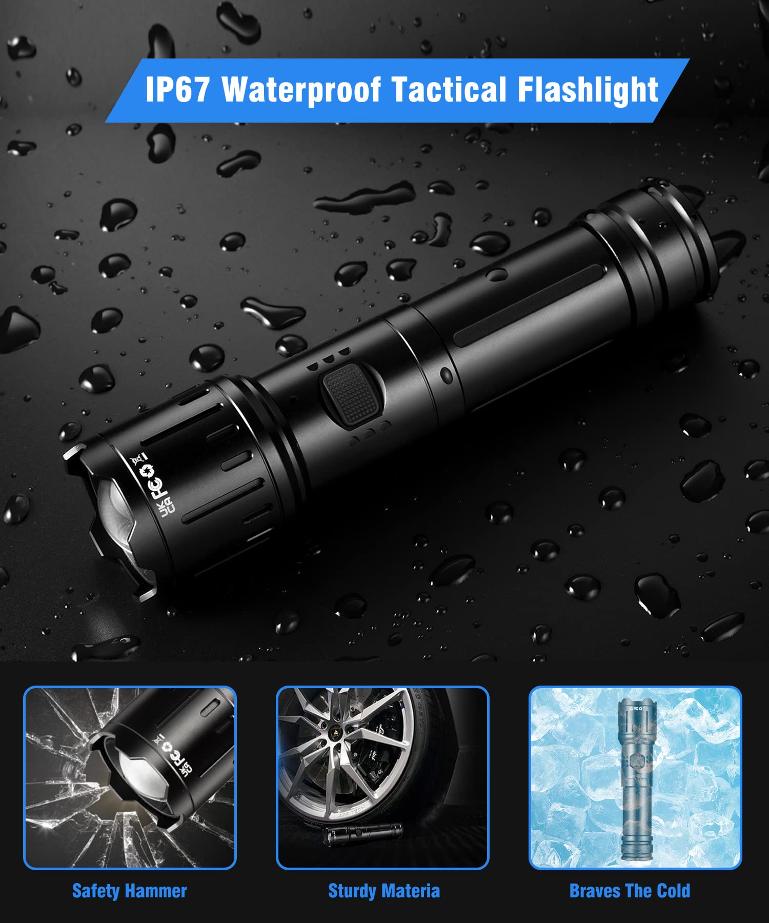 JAY-PARK Flashlights High Lumens Rechargeable, LED Flashlight 500000 Lumen Super Bright Powerful, USB-C Handheld Flashlight Zoomable High Power Tactical Flash Light for Emergencies, Camping