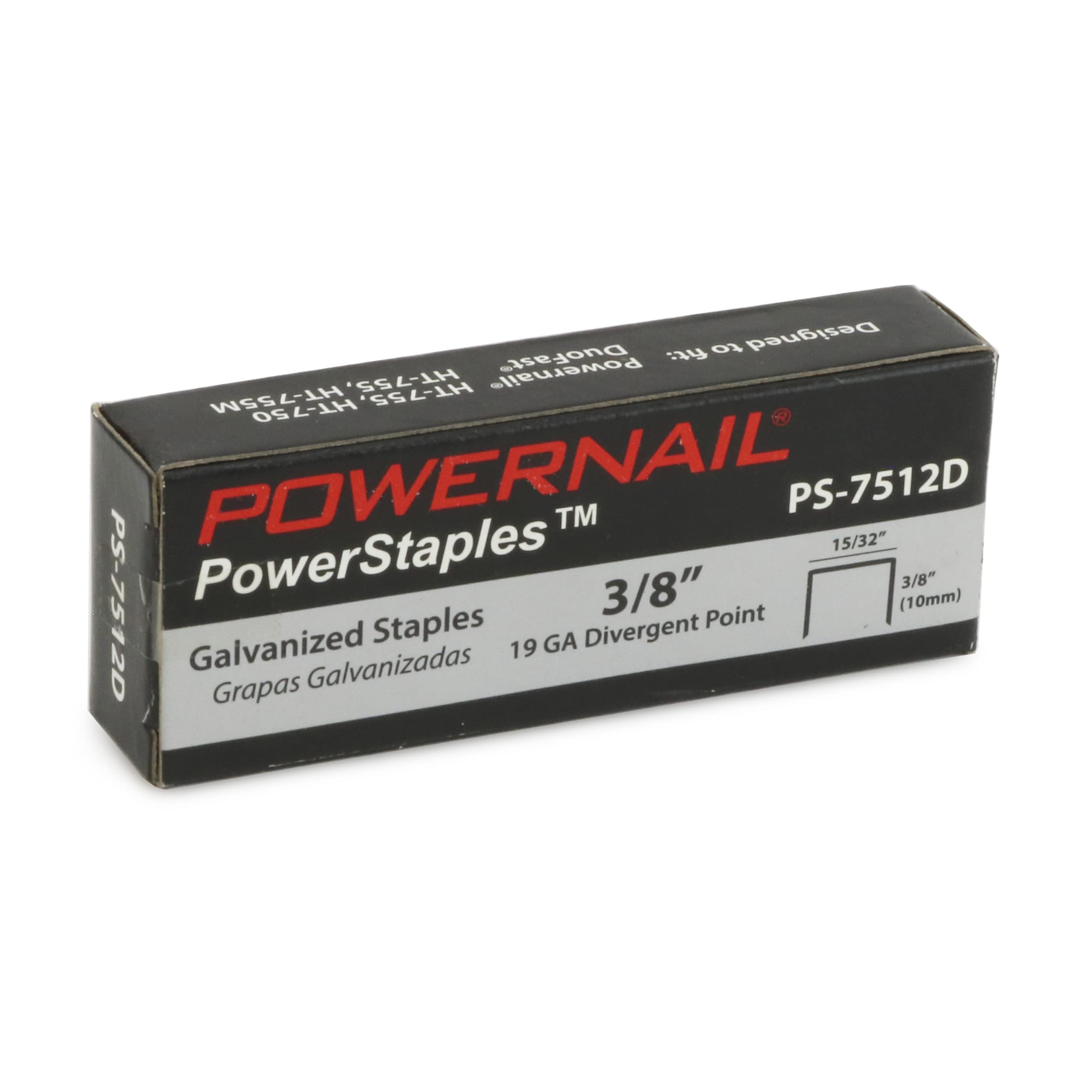 Powernail PS7512D 19 Gauge 15/32 Inch Crown 3/8 Inch Length Divergent Point Collated Galvanized Staples (Box of 1000)