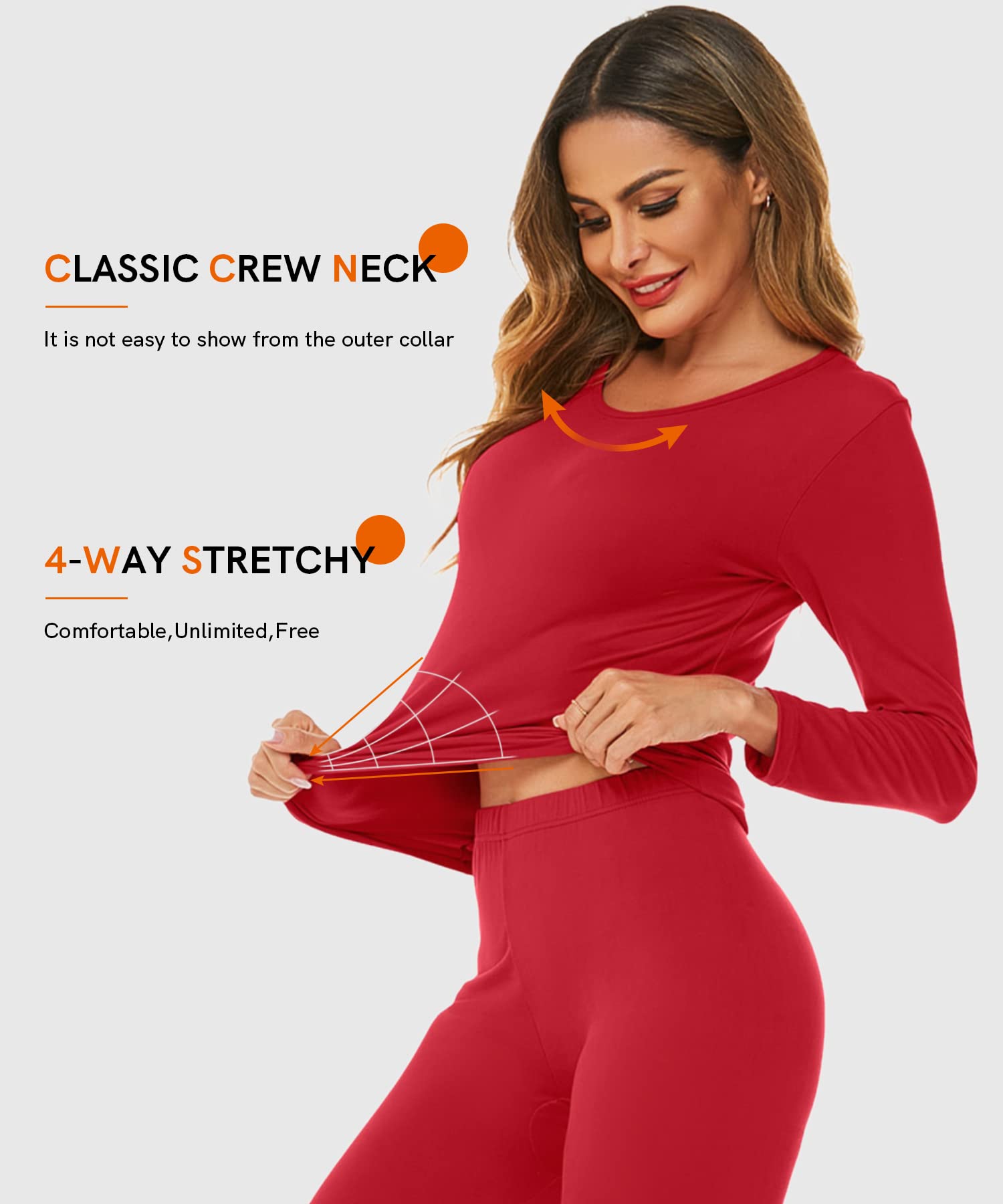 LOMON Thermal Underwear for Women Ultra Soft Smooth Knit Long Johns Set Base Layer Top & Bottom(Red Small)