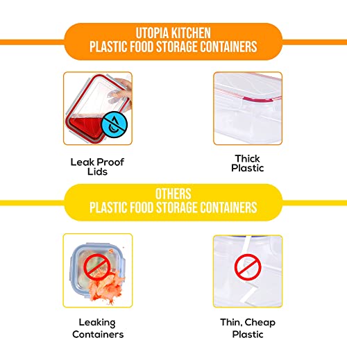 Utopia Kitchen Plastic Food Storage Container Set with Airtight Lids - Pack of 6 (3 Containers & 3 Snap Lids)- Reusable & Leftover Food Lunch Boxes - Leak Proof