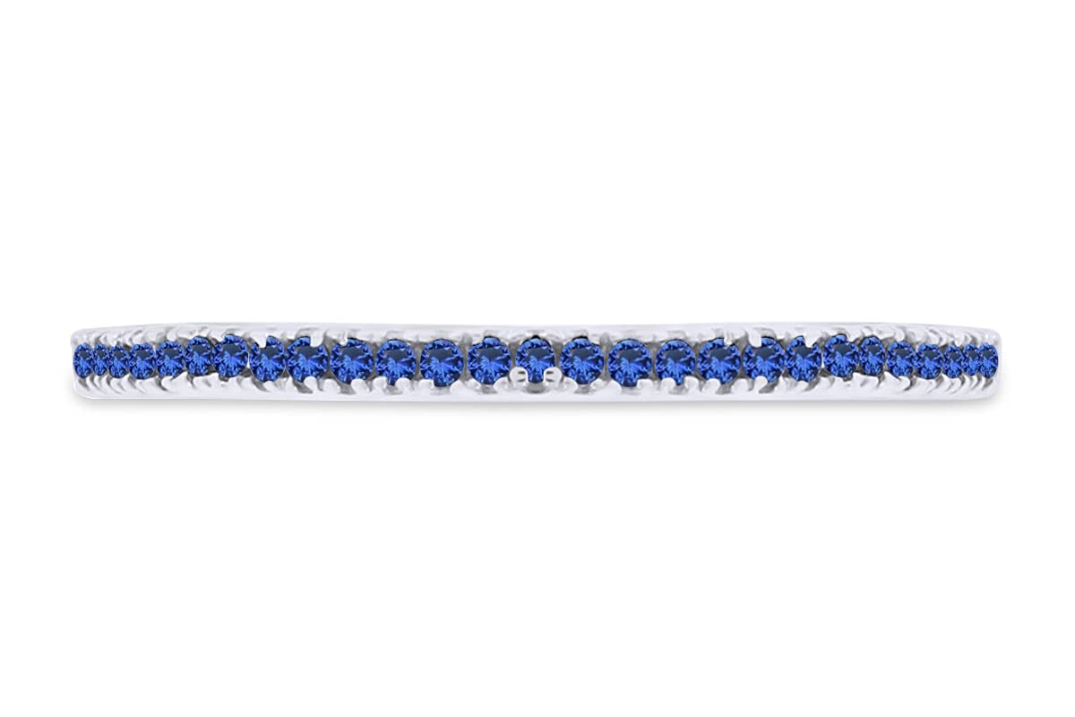 Jewel Zone US Simulated Blue Sapphire Eternity Stackable Wedding Ring in 14k White Gold Over Sterling Silver (1/5 Ct)