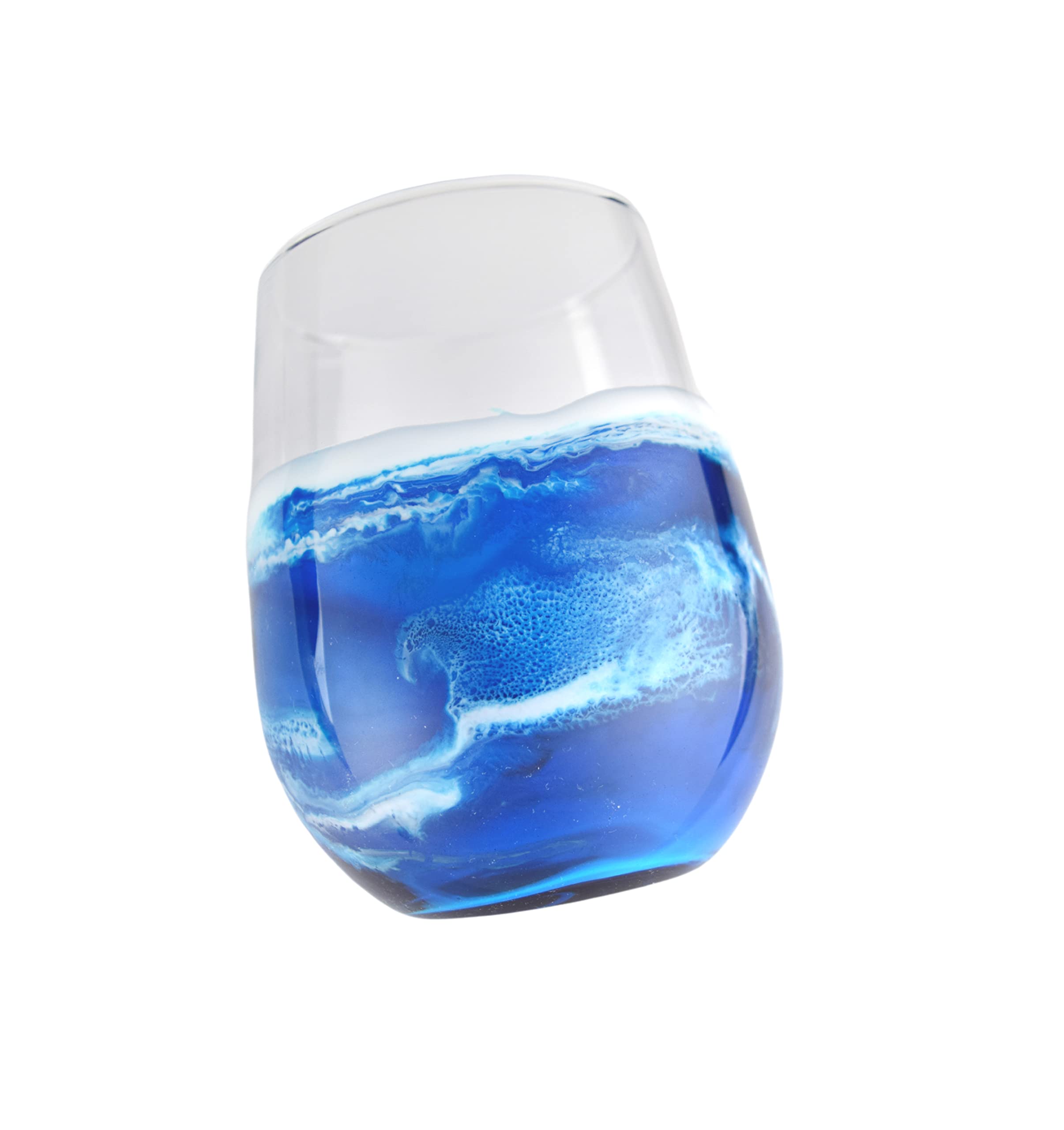 Schafer Art Studio - Handmade Beach Themed Wine Glass, Stemless White Wine 17 ounce, Painted Resin Large Wine Glass