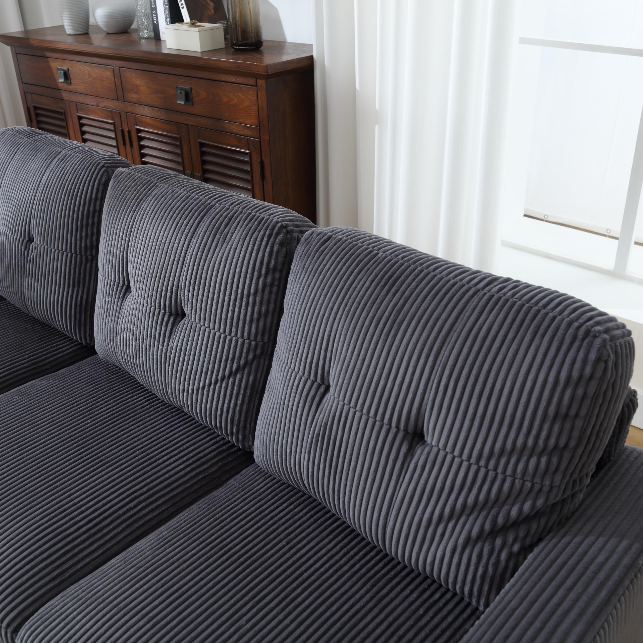 Xuanlur L Shaped Couch with Ottoman, Modern Convertible Sectional Sofa with Reversible Chaise, Corduroy Sleeper Sofa Couch for Living Room, Bedroom, Apartment, Lounge, Dark Gray