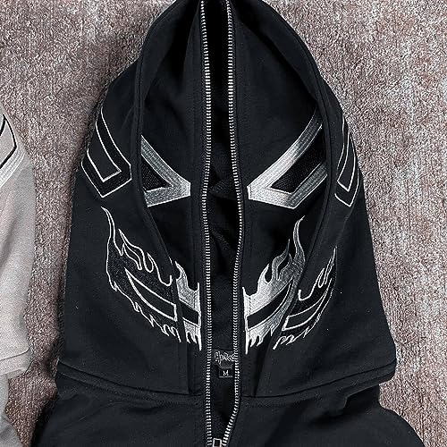 Sunwittafy Y2k Hoodie Men Women Letter Graphic Zip Up Hoodie Spiderweb Grunge Oversized Sweatshirt Sweater Demon Jacket