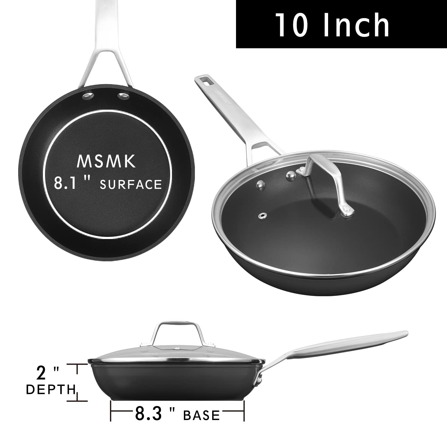 MSMK 7 Inch Pan With Lid and 10 Inch Pan With Lid, PFOA Free Non-Toxic and Oven Safe to 700β Induction Cookware, Compatible for All Stove Tops