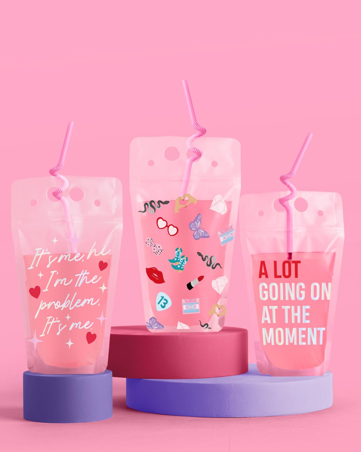 xo, Fetti Eras Party Clear Drink Pouches - 15 pcs | Concert Party Sippers, Bachelorette Decorations, Birthday Drinkware, Bridesmaid Supplies