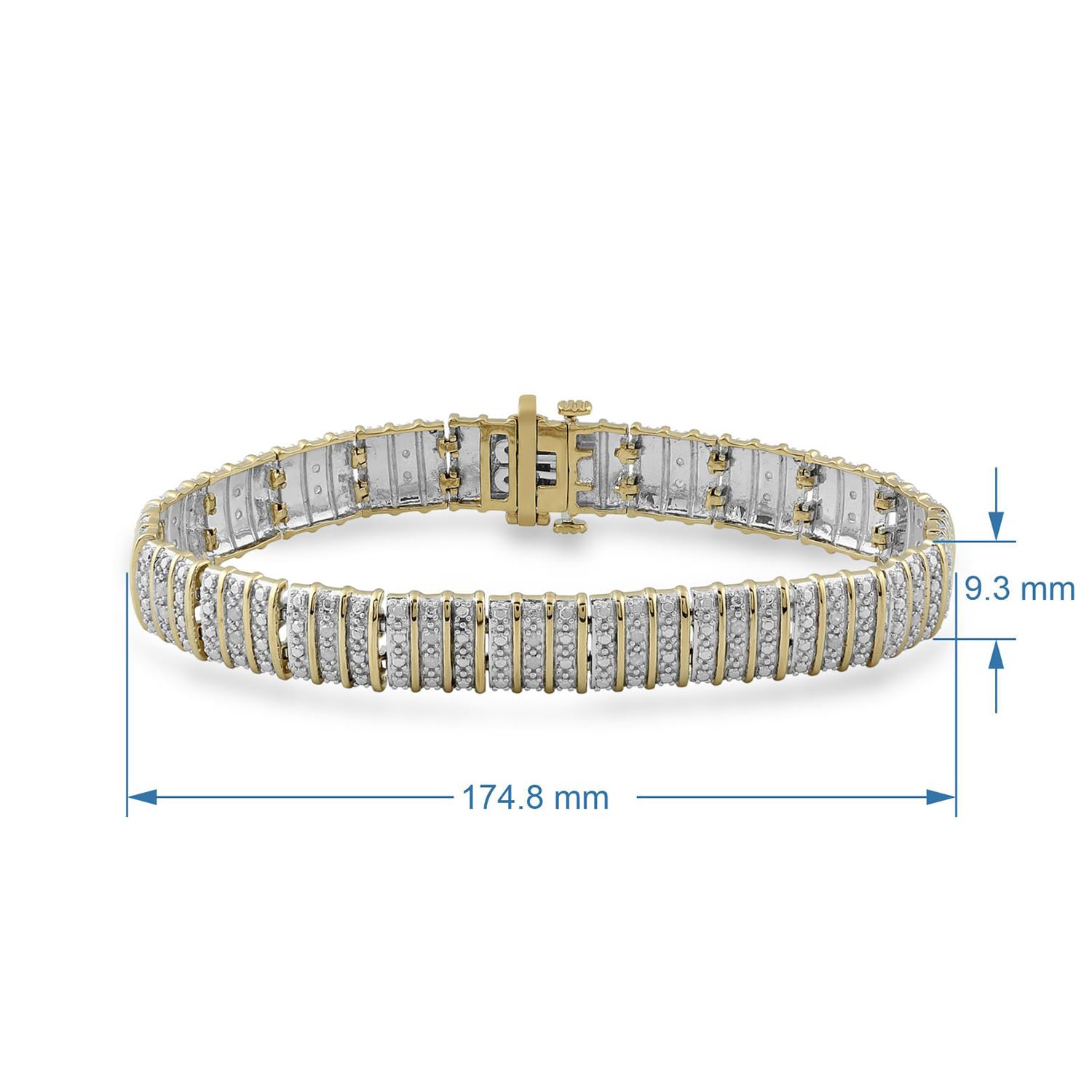 Jewelili Bracelet Yellow Gold Over Brass with 1/2 Cttw Natural White Round Diamond, 7.25"