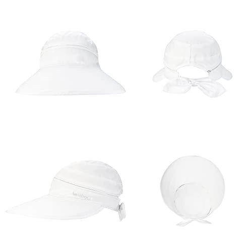 Womens Large Brim Sun Hat Uv Protection 2 in 1 Zip-Off Sun Protection Visor Beach Hat Packbale Foldable White