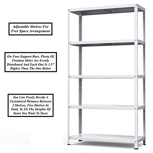 White 5-Tier Metal Shelving Unit Heavy Duty Garage Warehouse Storage Rack Workbench Strong Galvanized Metal Plates Adjustable Shelves Adjustable Layout Can Be Split Into 2 Small Utility Storage Racks