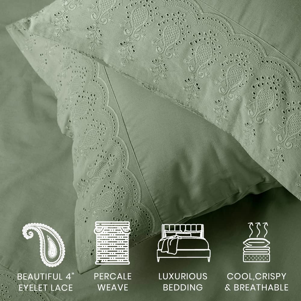 Linenscape Queen Sheet Set 100% Organic Cotton Lace, 4 Piece Bedding for Home and Hotel, GOTS Certified, 17 inches Deep Pocket, 300 Thread Count, Softer and Smoother, Percale Weave (Queen, Laurel)