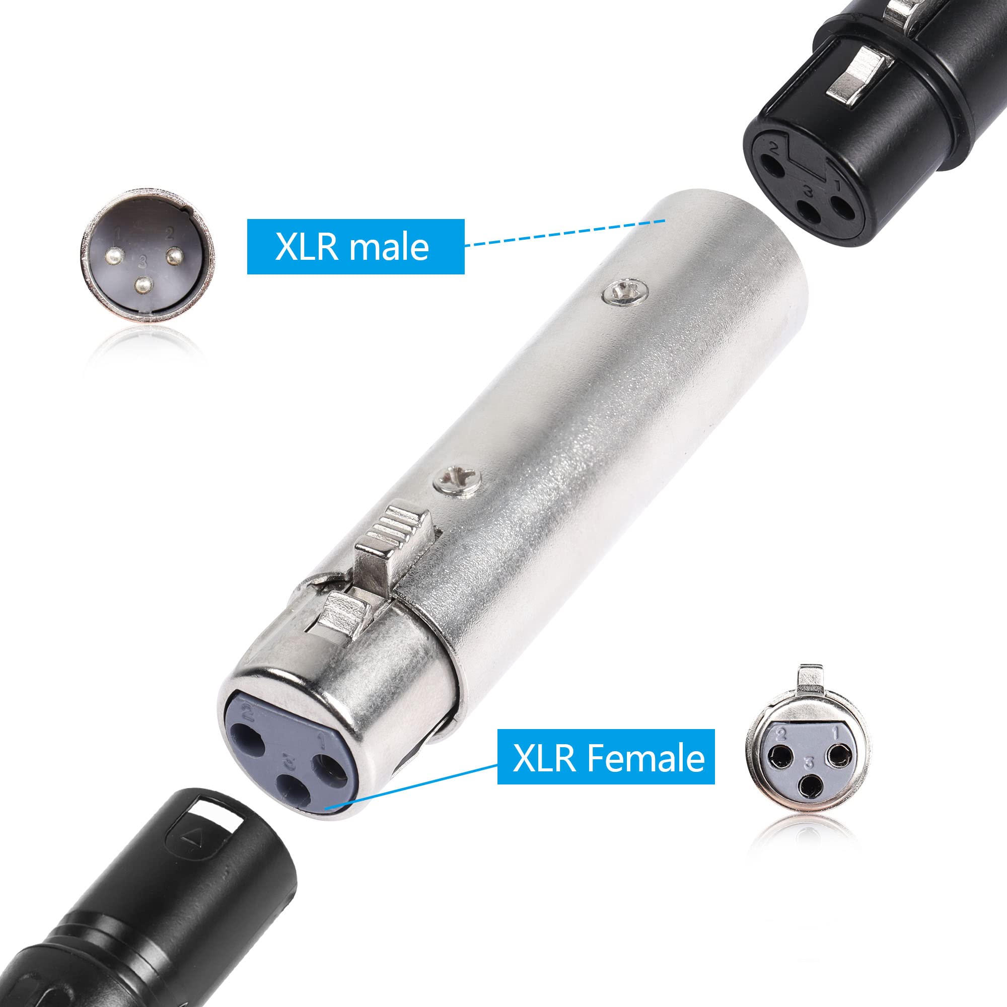 PNGKNYOCN XLR Male to Female Adapter,3 Pin XLR Audio Microphone Cable Extension Adapter Connector(2-pack)