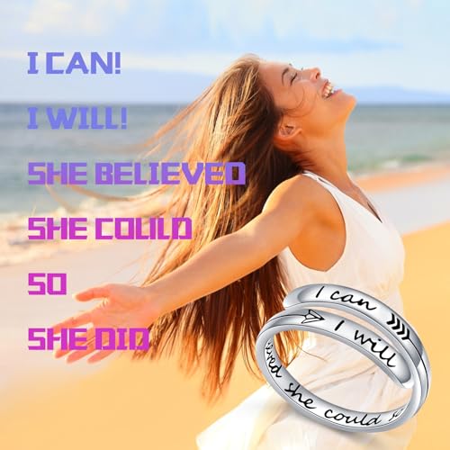 Ladytree Adjustable Inspirational Rings 925 Sterling Silver Stacking Wrap Spiral Twist Statement Band Encouragement Gift for Women Men(you got this)