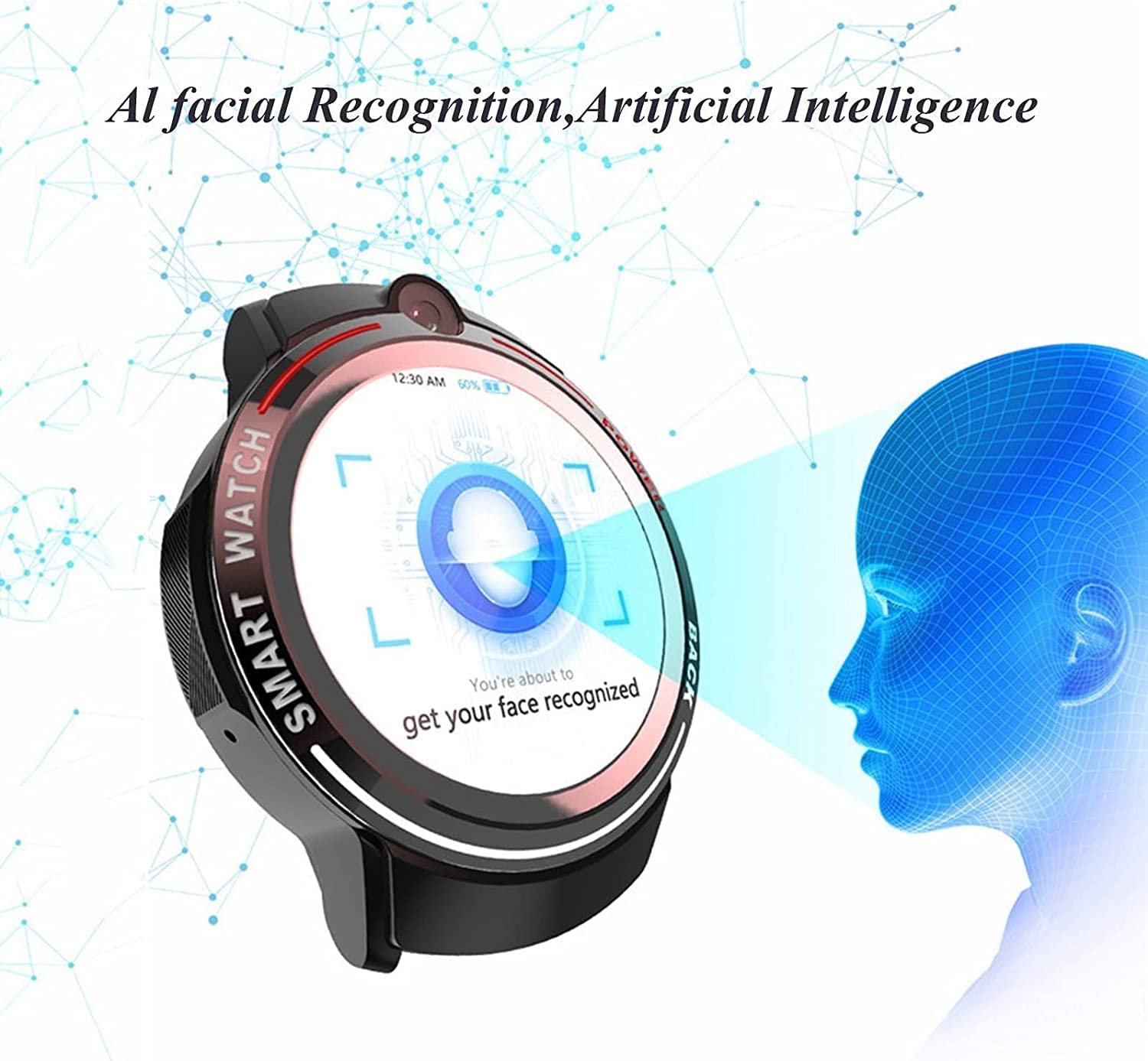 QINERSAW Smart Watch Men Ladies Universal with 2 Cameras Smart Watch with Call, Face ID, Tracker, Waterproof, App Message Reminder 32GB RAM