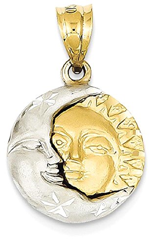 IceCarats 14K Two Tone Gold Sun Crescent Moon Necklace Charm Pendant Celestial Jewelry 21mm x 14mm Only
