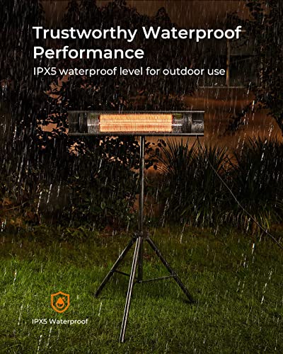 Outdoor Patio Heater, Luwior 1500W Electric Infrared Heater with Remote, 3 Modes, 24H Timer Auto Shut Off, Wall-mounted/Tripod For Garage Backyard