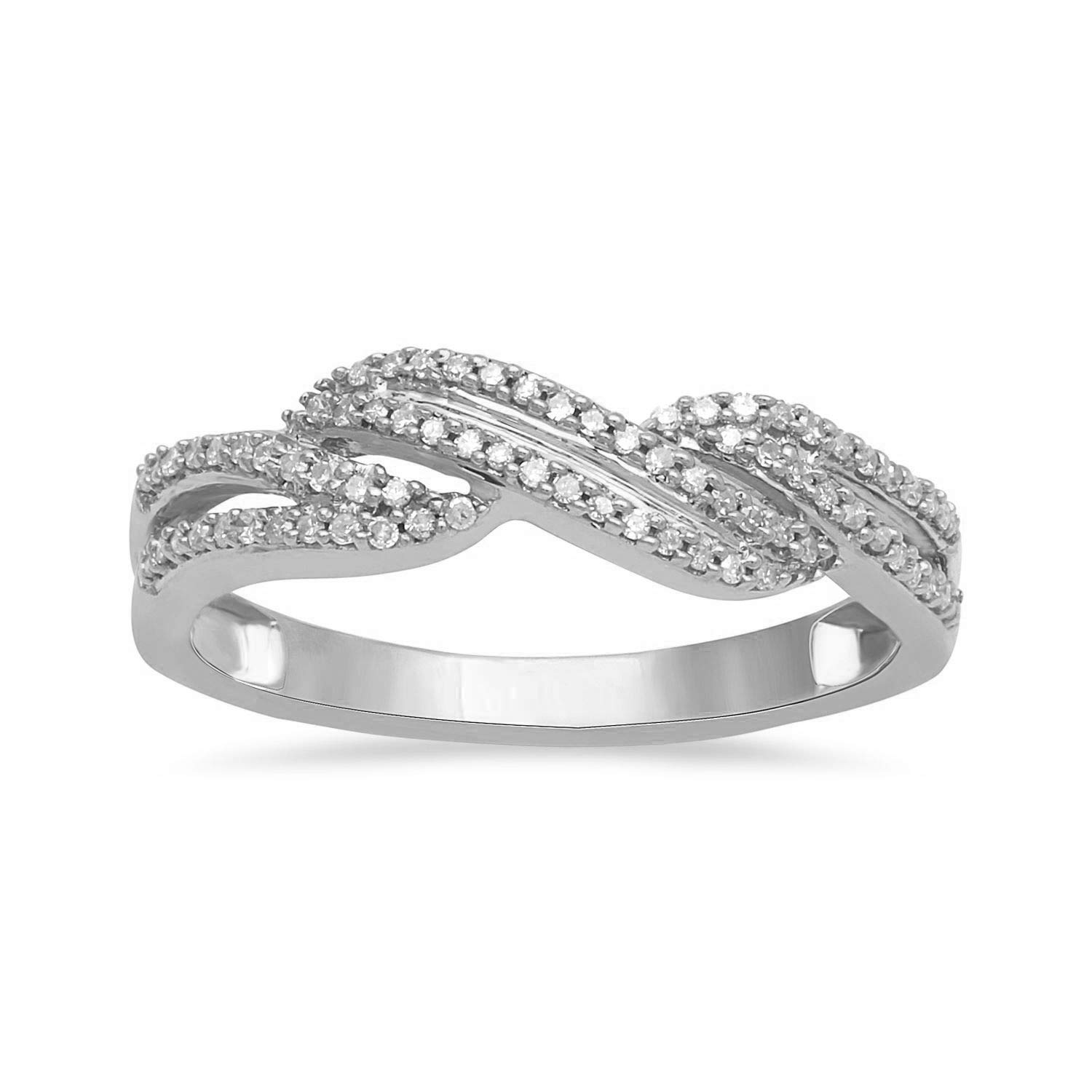 Jewelili 10K White Gold 1/6 Cttw Natural White Round Diamond Ring, Size 6