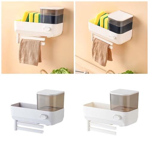 XUZHID Storage Rack,Multifunctional Sink Organiser Kitchen Soap Dispenser and Storage Rack with Drainage Systems Dishwashing Liquid Holder