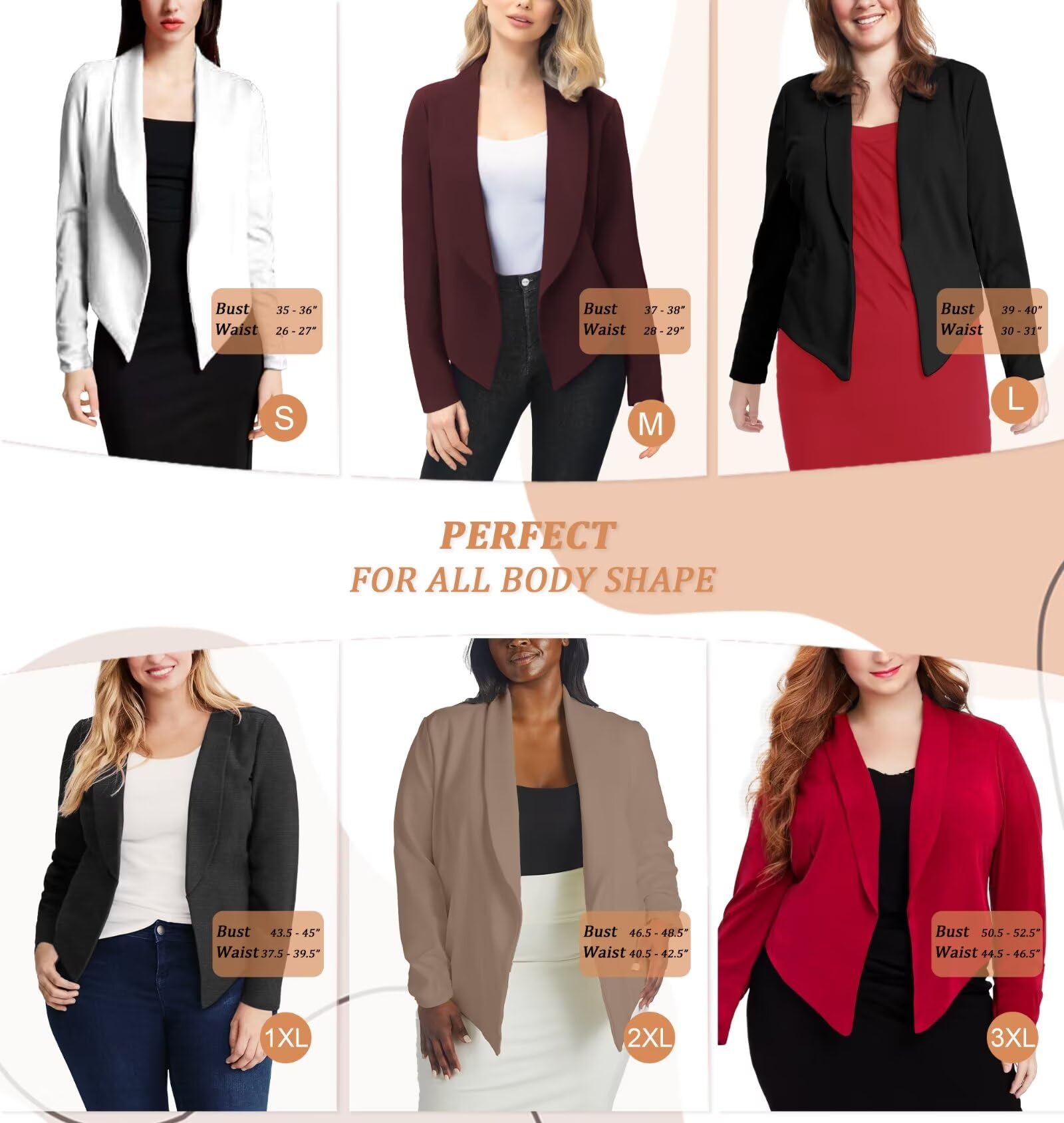 Hybrid & Company Womens Casual Work Office Blazer Open Front Heavy Ponti Shawl Collar Long Sleeve Jacket JK1134 9789 BLACK XL