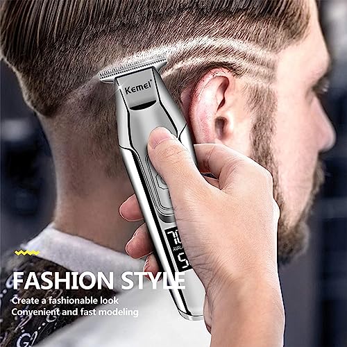 KEMEI Men's LCD Display Baldheaded Hair Clipper Professional Beard Hair Trimmer Tools Electric Haircut Cutter Machine Rechargeable Edger,Cordless and USB Rechargeable