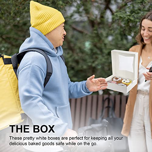 MT Products White Cookie Boxes with Window - Size of 8" X 8" X 2.5" - (25 Pieces) Auto Pop-Up Bakery Boxes - Perfect for Donuts, Muffins, and, Cookies - Made in the USA