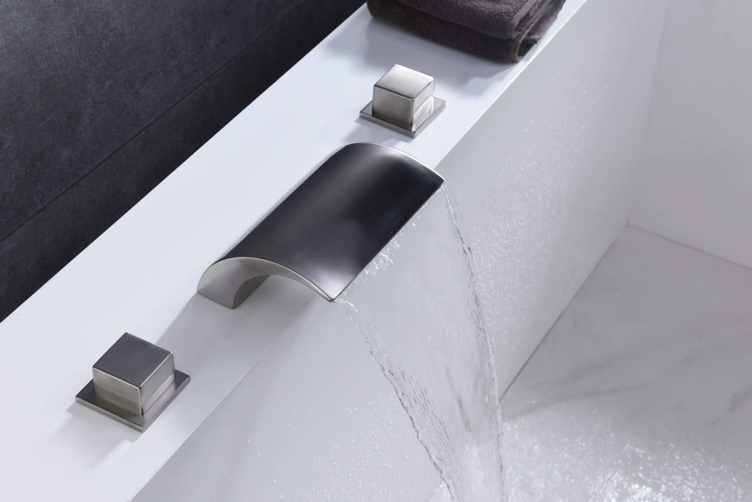 sumerain Roman Tub Faucets Brushed Nickel,Waterfall Spout for High Flow Rate,Include Valve and Trim Set
