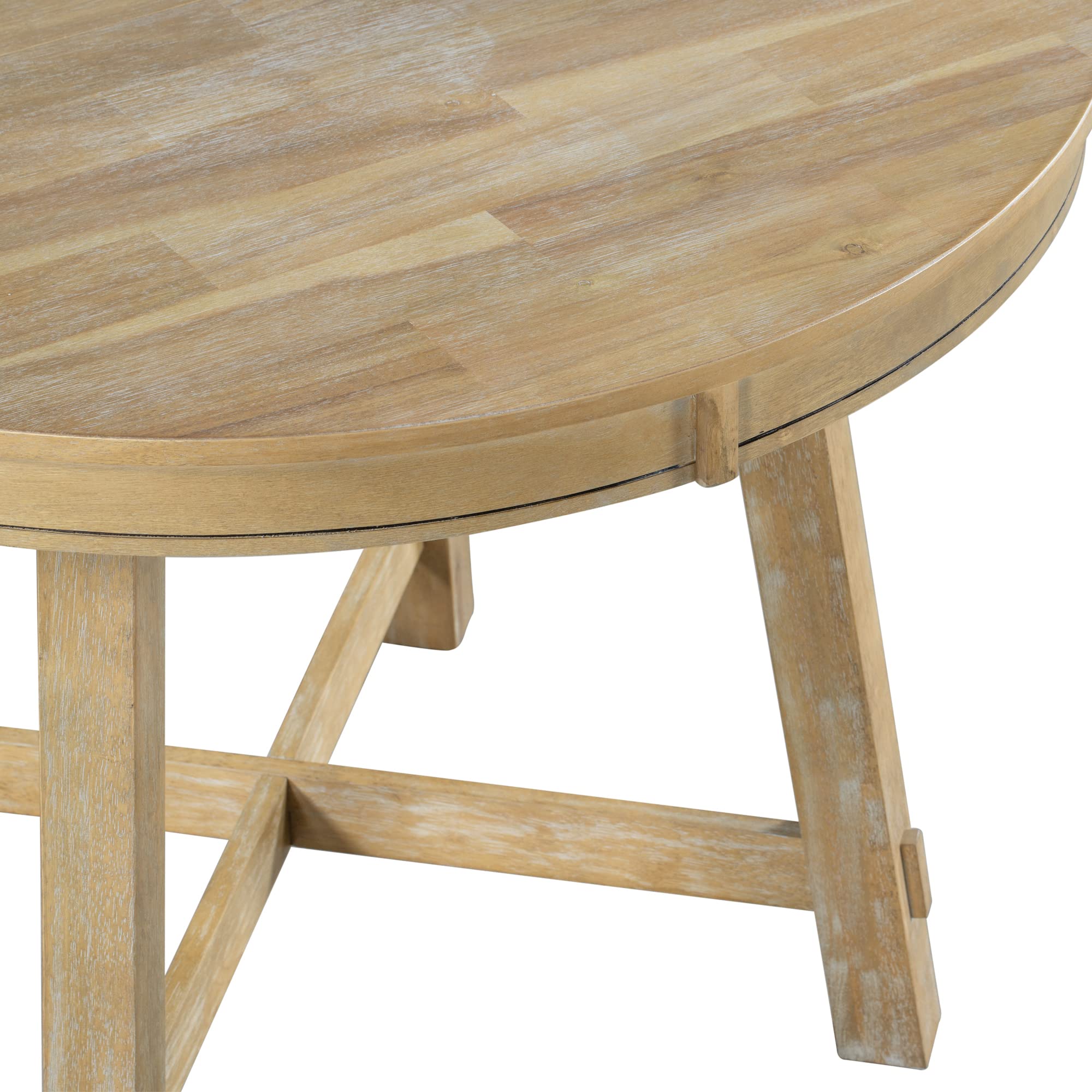 Voohek Round Extendable Dining Table, with 16" Traditional Rustic Drop Leaf, for Farmhouse Kitchen Room Decor, Natural Wood