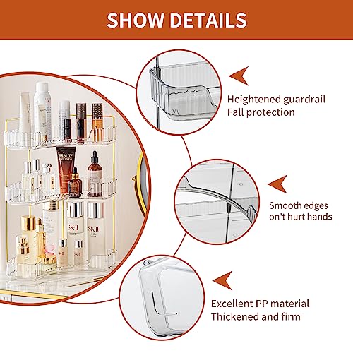 YCIA&DONE Corner Counter Bathroom Organizer Countertop, 3 Tiers Cosmetic Perfume Tray, Vanity Organizer for Makeup, Skincare, Clear Corner Rack for Bedroom, Bathroom, Kitchen(Clear White)