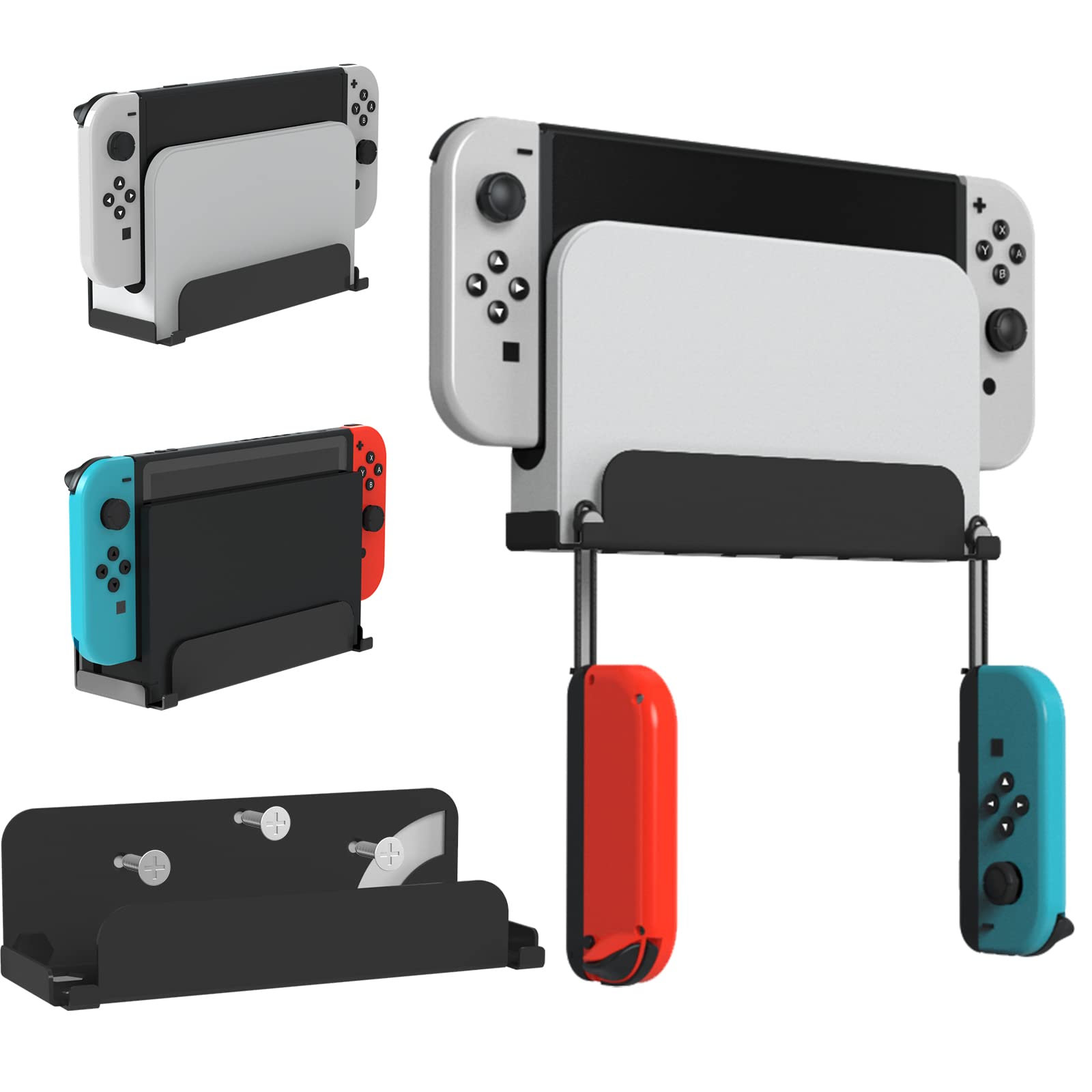 JOYTORN Switch Wall Mount Stand for Nintendo Switch OLED Model/Switch 2017, Switch Console Shelf Near or Behind TV with Sturdy Metal-Black