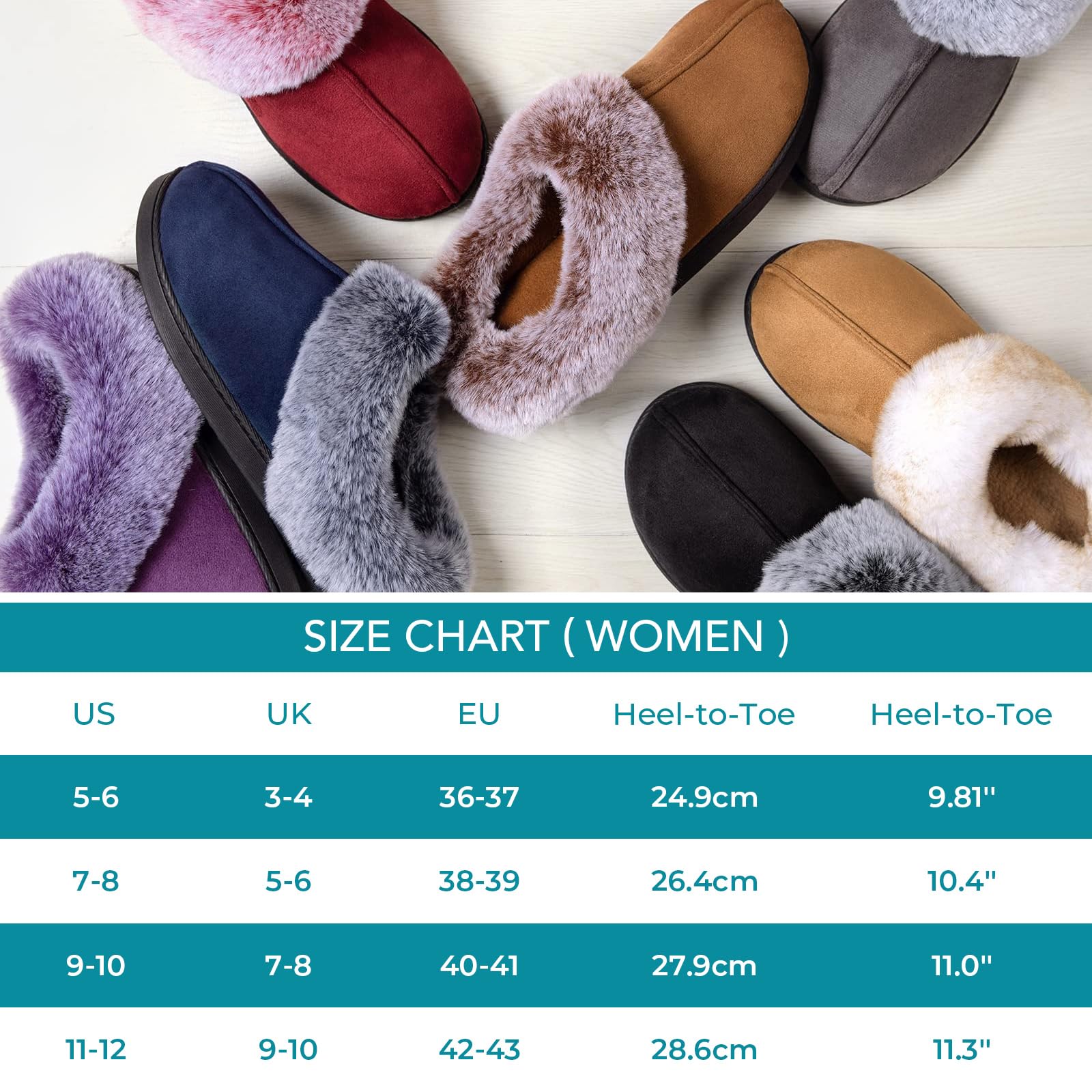 HomeTop Women's Classic Microsuede Memory Foam Slippers Durable Rubber Sole with Warm Faux Fur Collar (9-10 M, Black)