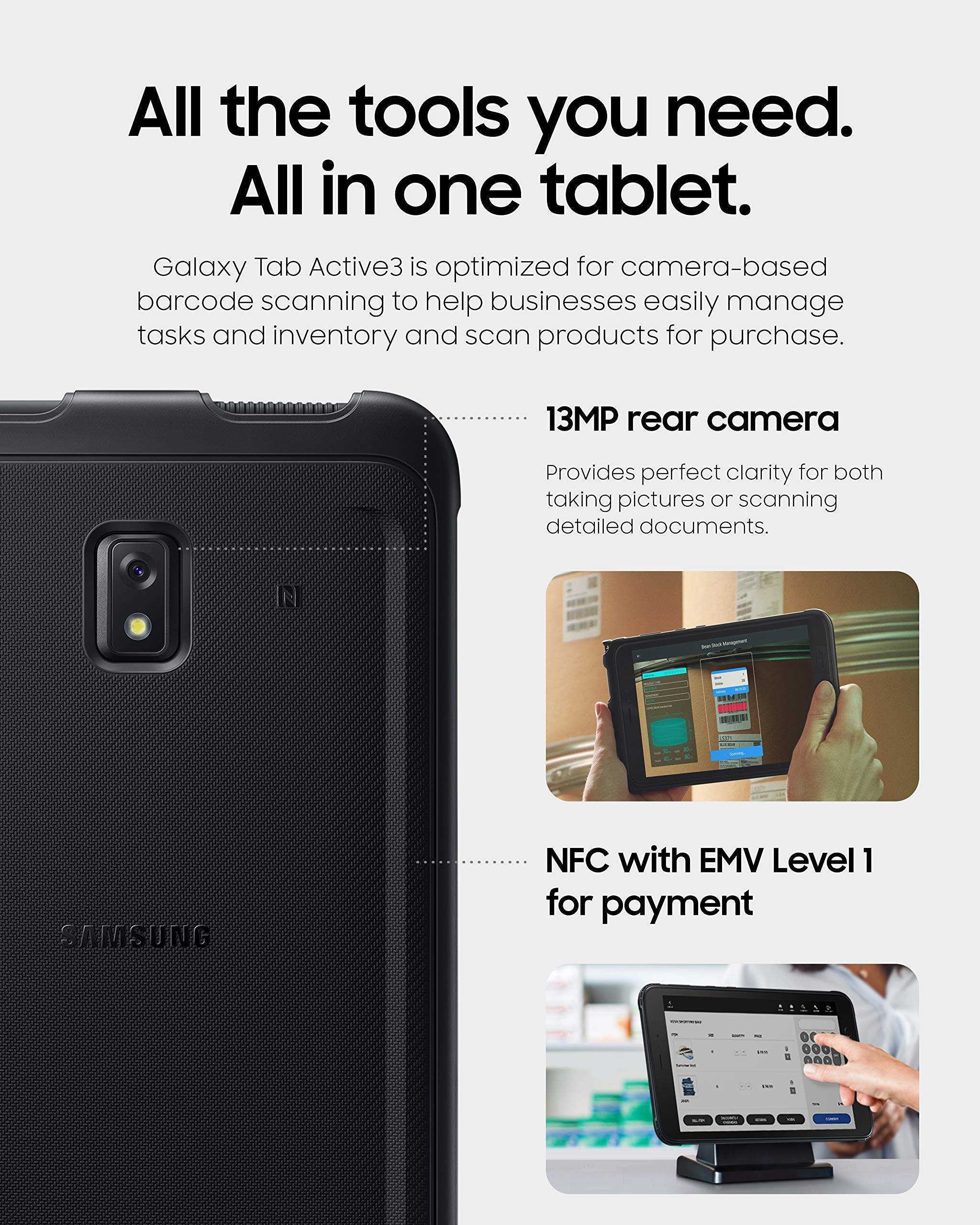 Samsung Galaxy Tab Active3 Enterprise Edition 8” Rugged Multi Purpose Tablet |128GB & WiFi | Biometric Security (SM-T570NZKEN20), Black