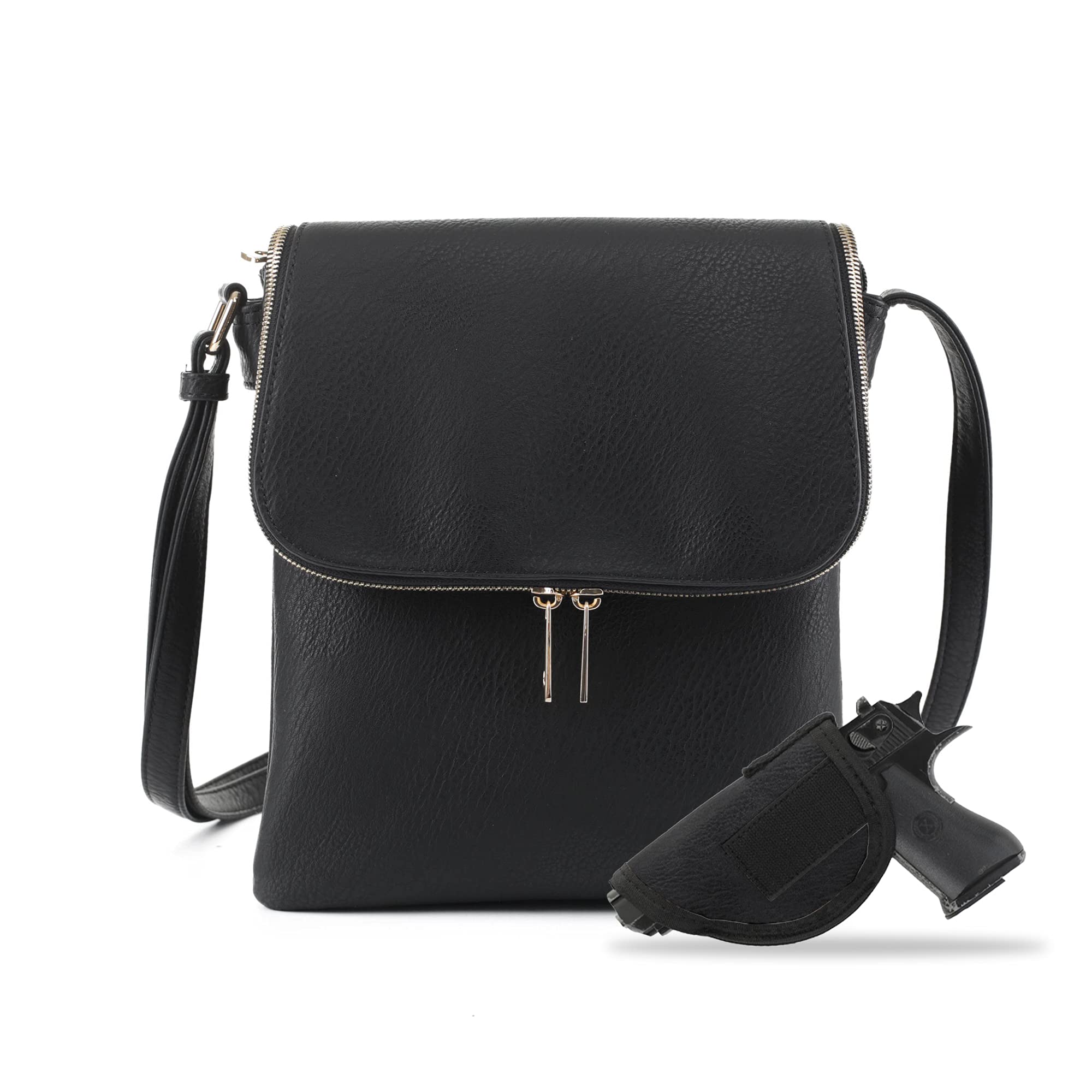 JESSIE & JAMES Cheyanne Concealed Carry Crossbody Bag with Lock and Key| Black