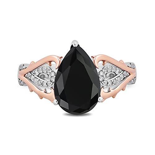 Jewelili Enchanted Disney Fine Jewelry Sterling Silver and 10k Rose Gold 1/10 CTTW and Black Spinel Maleficent Ring Size 6