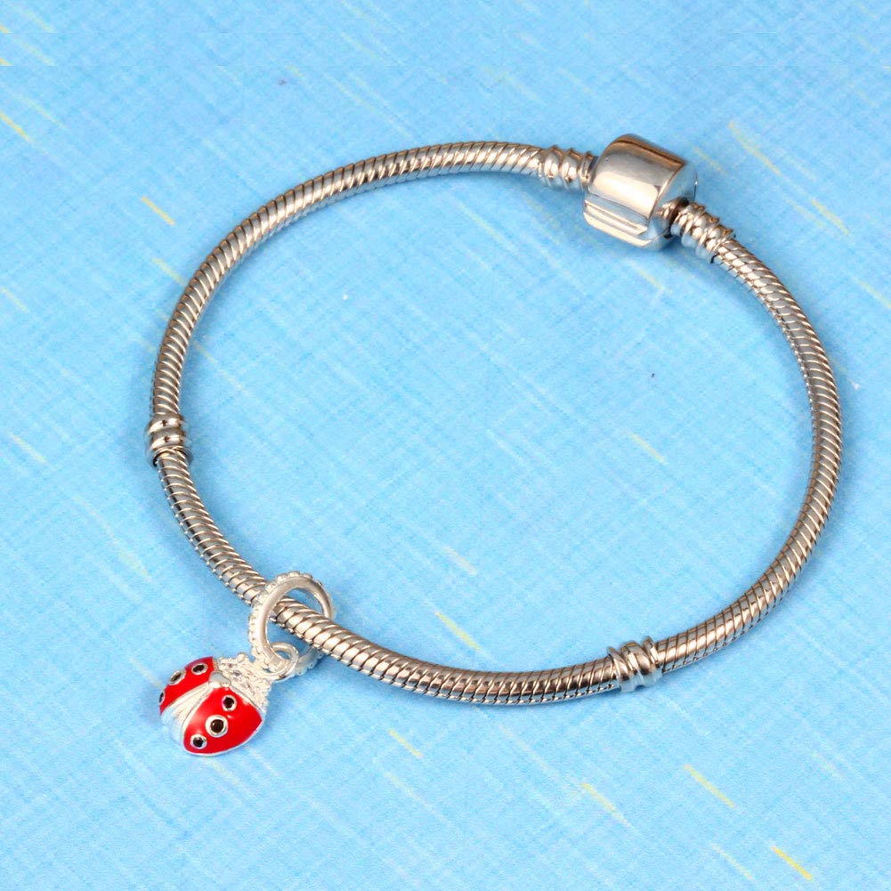 Luckybeads - July New Arrivals Ladybug charm 925 Sterling Silver Lady Bug Red Black Enamel Cubic Zirconia Crystal for Bracelet & Necklace(Ladybug charm)