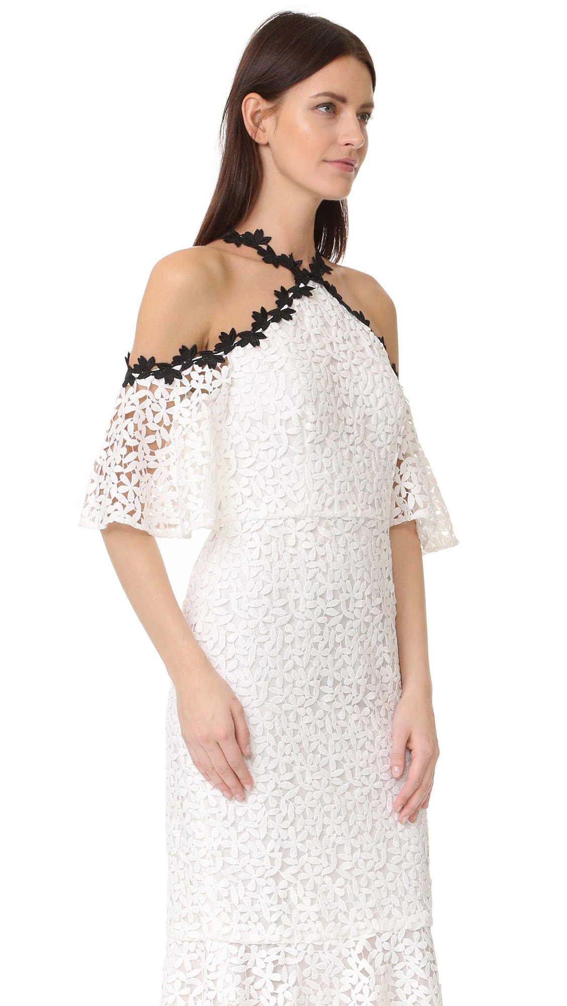 Jill Jill Stuart Women's Long Lace Gown, Off White/Black, 4