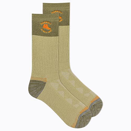 Merrell Unisex-Adult's Moab Hiking Mid Cushion Socks-1 Pair Pack-Coolmax Moisture Wicking & Arch Support, Crew-Green, M/L (Men's 9.5-12 / Women's 10-13)