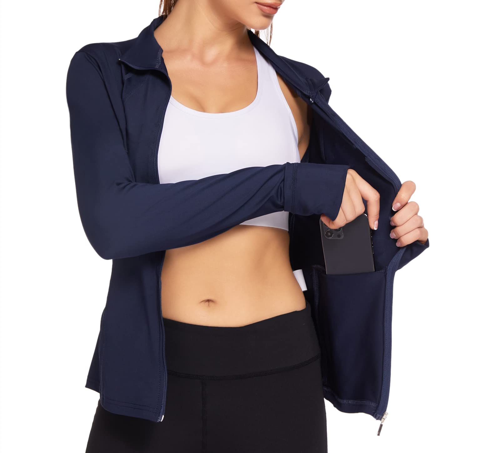 Mokermi Workout Jackets for Women, Full Zip Slim Fit Lightweight Athletic Running Sports Track Jacket with Pockets