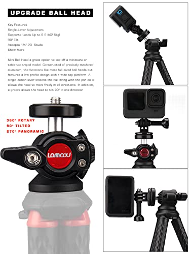 Lammcou Flexible Action Camera Tripod for GoPro Hero 11 10 9 8 Insta360, Bendable Small Mini Action Camera Gorrila Tripod - Perfect for Travel and Adventure
