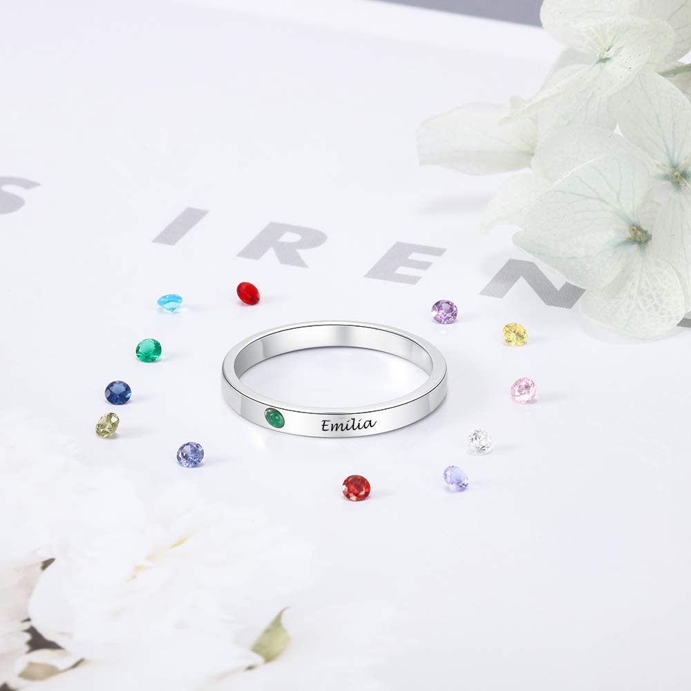 LoraPetid Personalized Birthstone Rings For Women Engagement Name Rings Initial Rings with Simulated Birthstones Customized Best Friend Rings for Women (5)