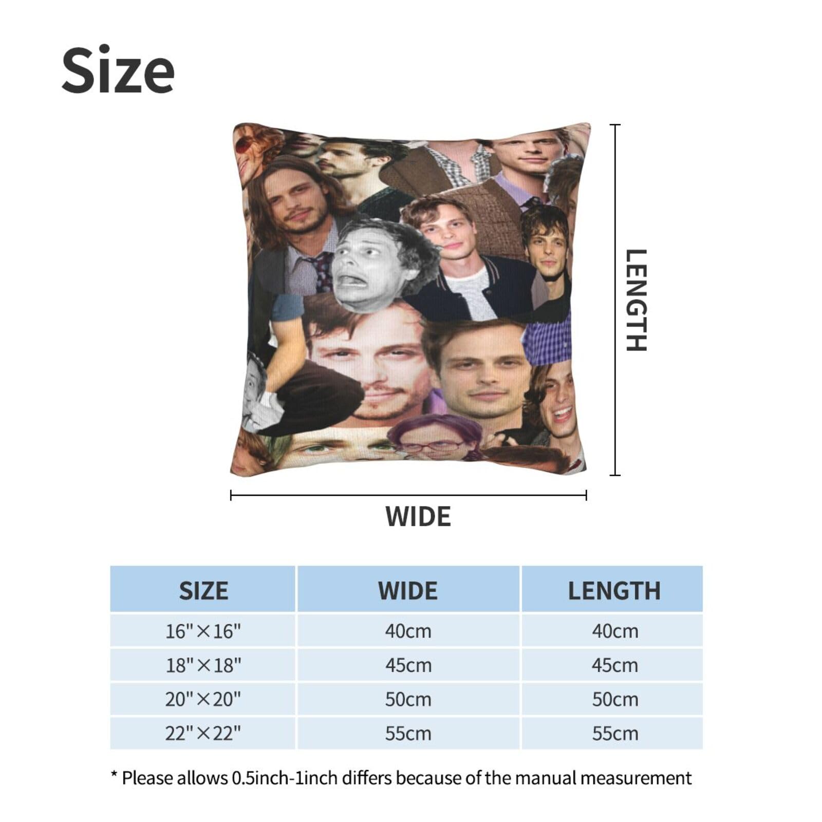 IRONSURE Double Sided Plush Pillow Cover Double-Sided Zippered Matthew Soft Gray Gubler Sofa/Bedroom/Living Room/Pillow Throw Pillowcase for Home 18"X18"